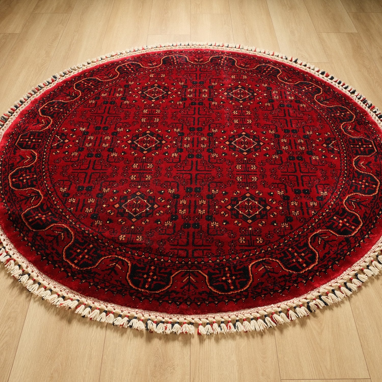 Nostalji Serisi Afgan Türkmen Desenli Yuvarlak Özel Tezgah Halısı ...