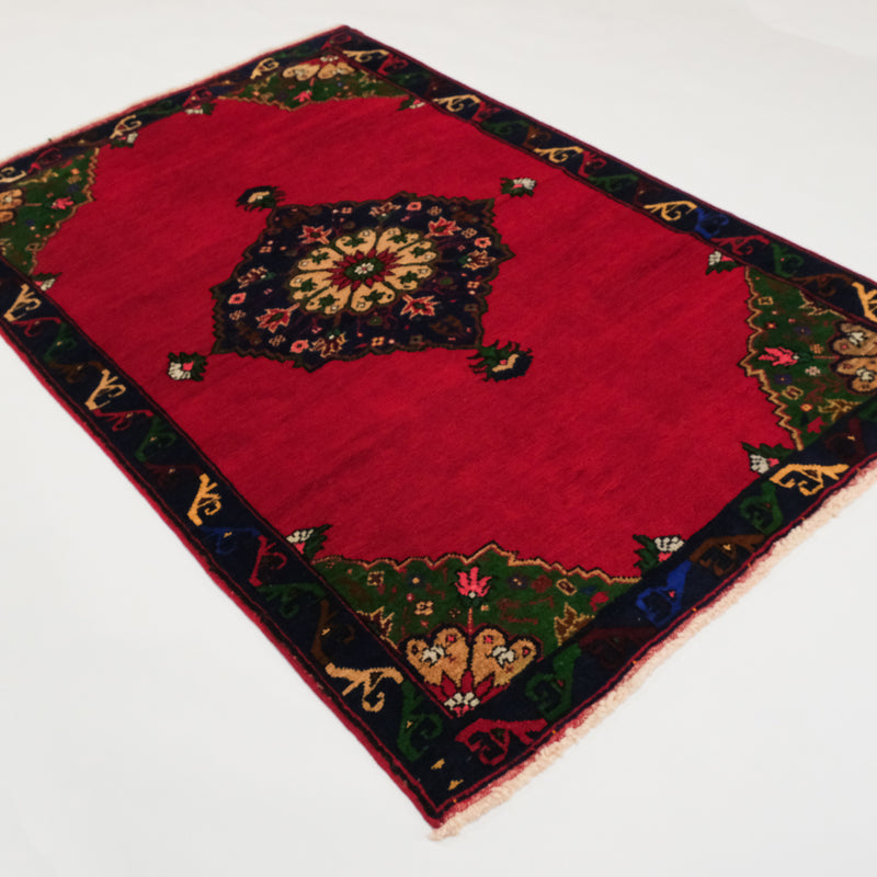 Authentic Patterned Hand-Woven Red Wool Carpet