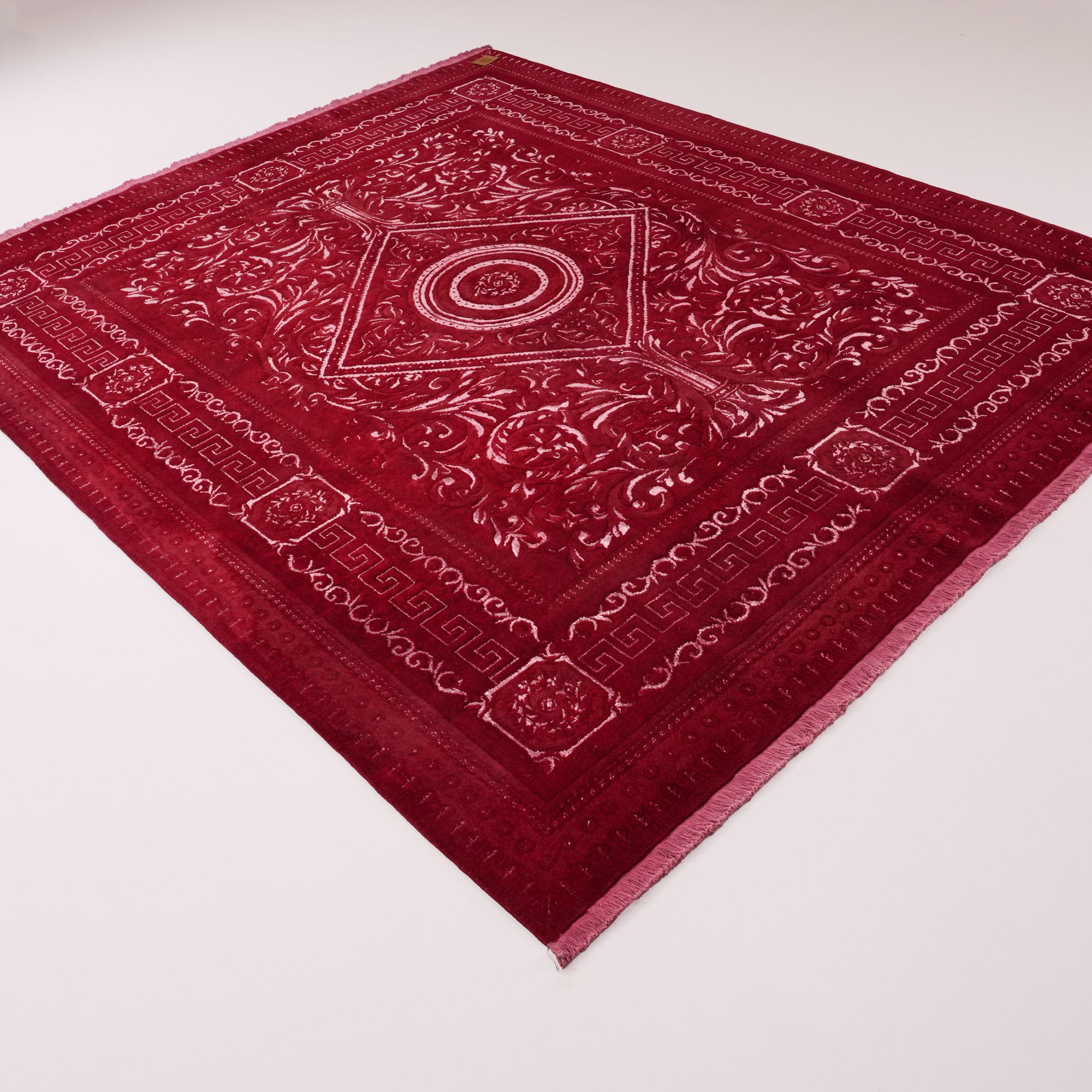 Versace Series Handwoven Versace Patterned Red Silk Rug