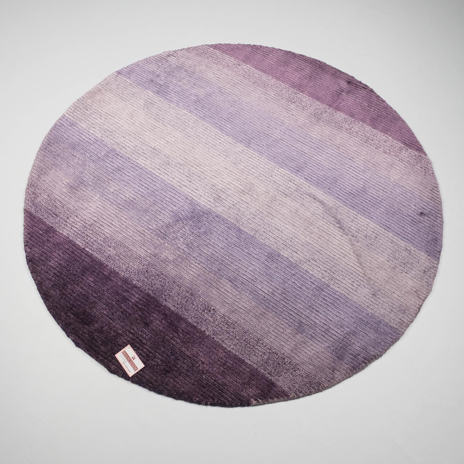 Handwoven Striped Pattern Round Purple Rug
